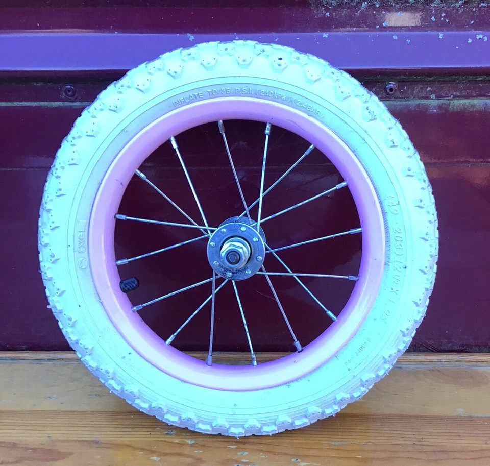 12" Front Bicycle Pink Wheel with 12-1/2" X 1.95" White Tire Kids Bike ...