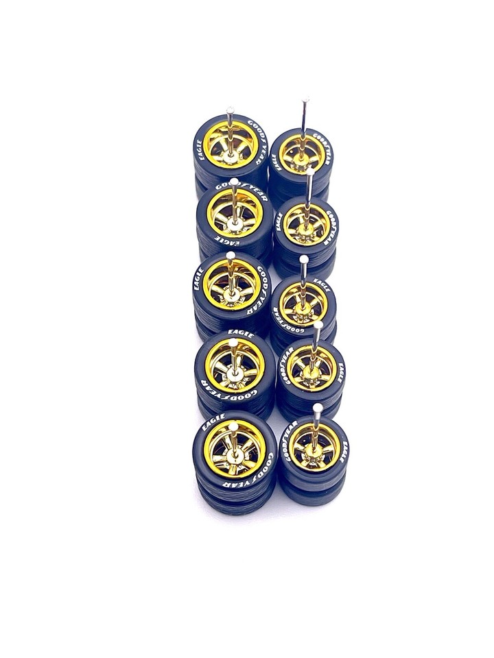 5x Gold Elec Cragar 11/13mm Wheels w/ Lettered Rubber Tires for 1/64 ...