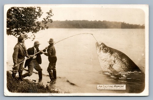 EXAGGERATED FISHING ANTIQUE REAL PHOTO POSTCARD RPPC | eBay