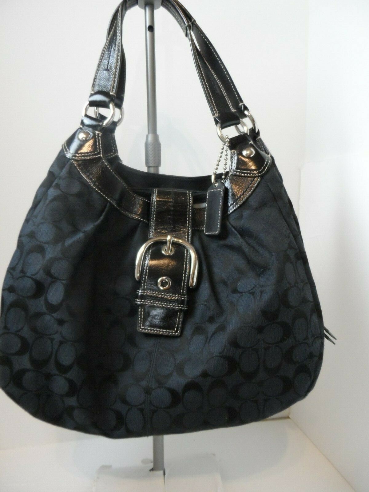 COACH Black Signature Logo Fabric/Patent Leather Trim… - Gem