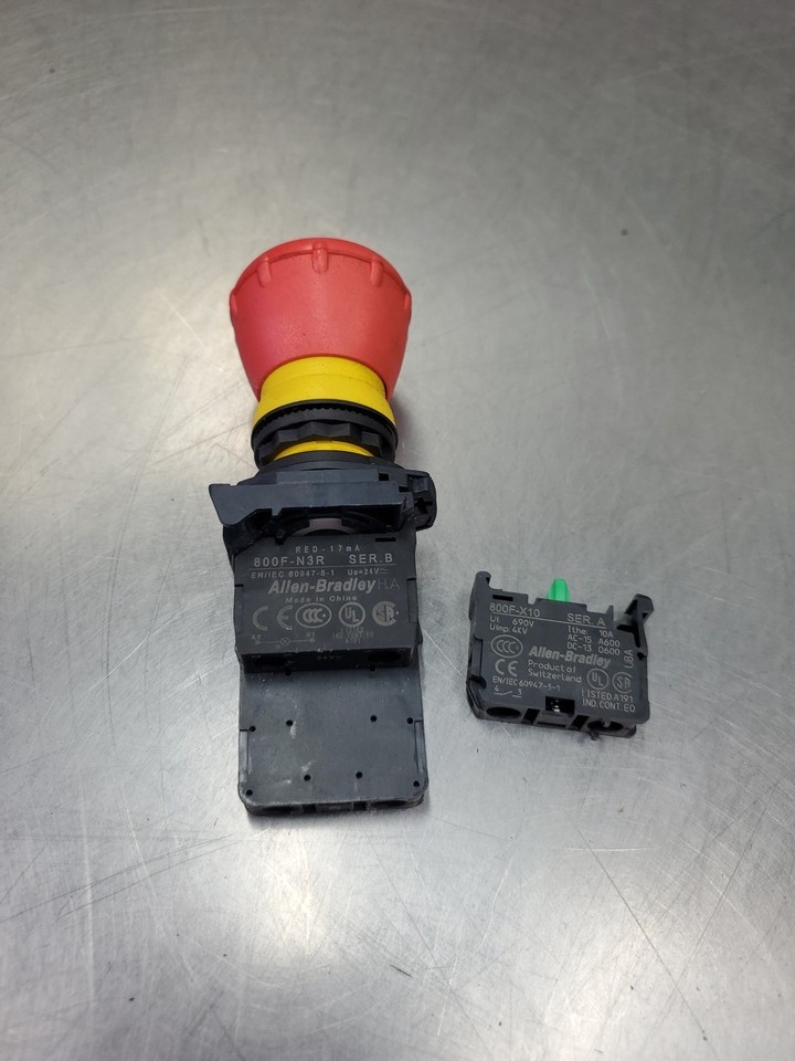 Allen Bradley 800F-N3R/800F-X10/800F-X02D LED E-Stop Pushbutton Switch ...