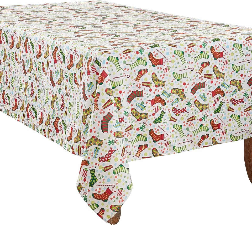 SARO LIFESTYLE Pam Vale Collection Christmas Stockings Tablecloth, 65"x84" | eBay
