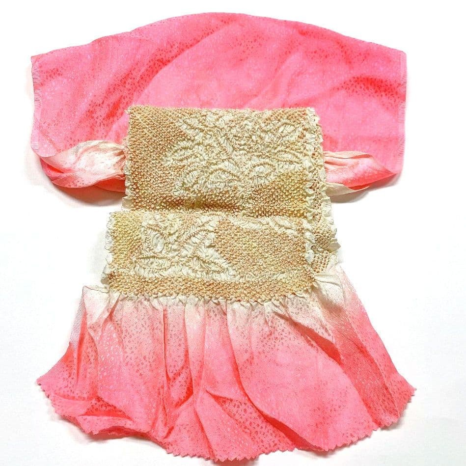 [3849] Obi-jime Obi-age set, Good condition, Flower pattern, Blurred ...