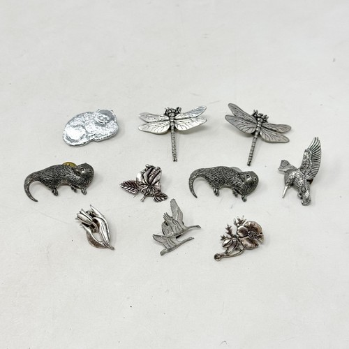 Vintage Job Lot Pewter Flowers & Wildlife Pin Badges Buttons Lapel ...