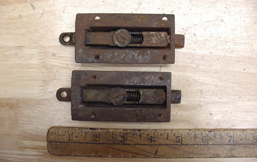 2 Victorian Eastlake Spring Loaded Slide Bolt Cast Iron Surface Door ...