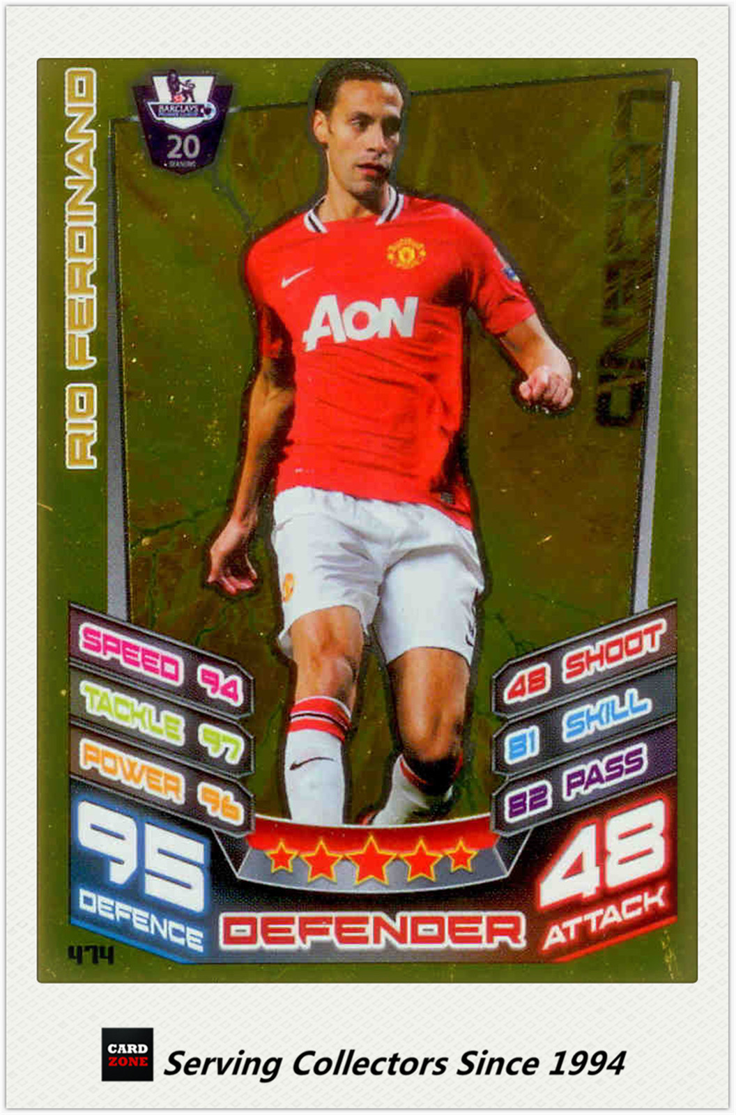 2012-13 Match Attax Legend Foil Card #474 Rio Ferdinand (Man Utd) x 10 ...