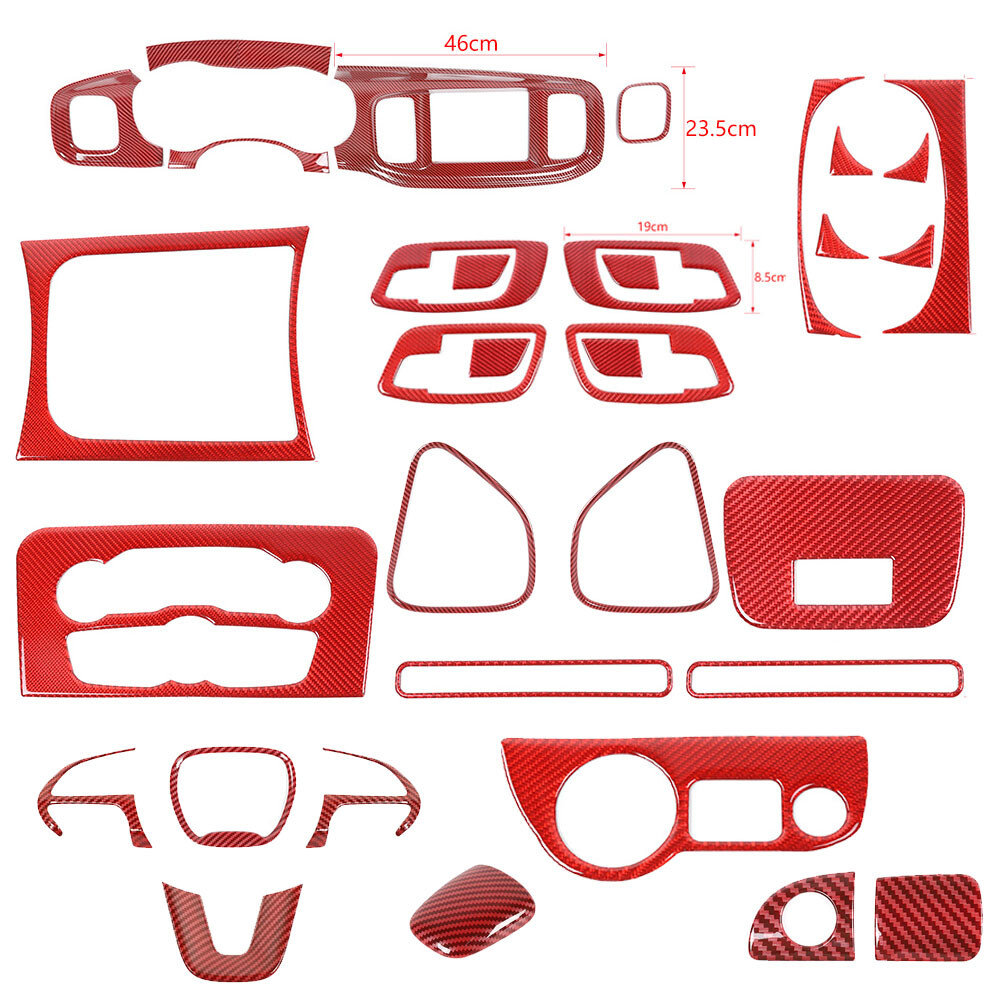Red Carbon Fiber Full Kit Interior Accessories 34pcs Trim for Dodge ...