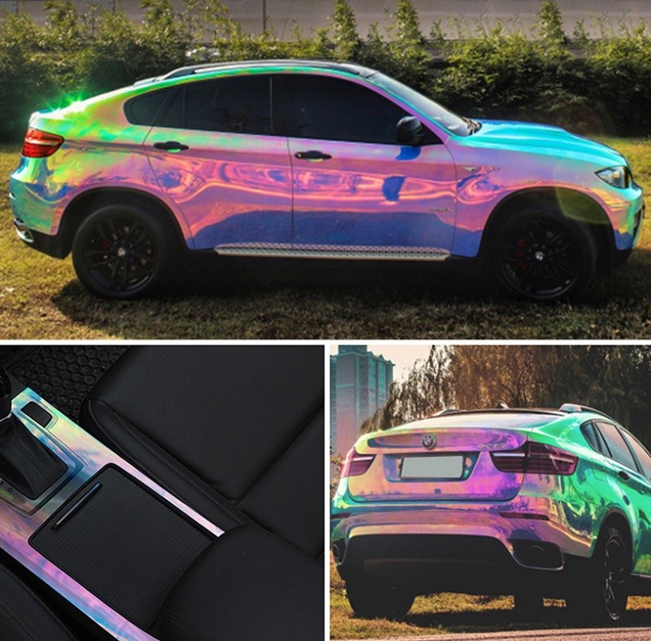 53" X 8" Holographic Rainbow Sky Blue Neo Chrome Car Vinyl Sticker Film ...