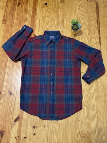 Vintage Pendleton Wool Plaid Button Shirt Size Men’s MED Red/Blue | eBay