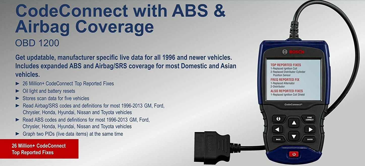 Bosch Diagnostics OBD II Obd2 1200 CodeConnect Code Scanner ABS Airbag ...