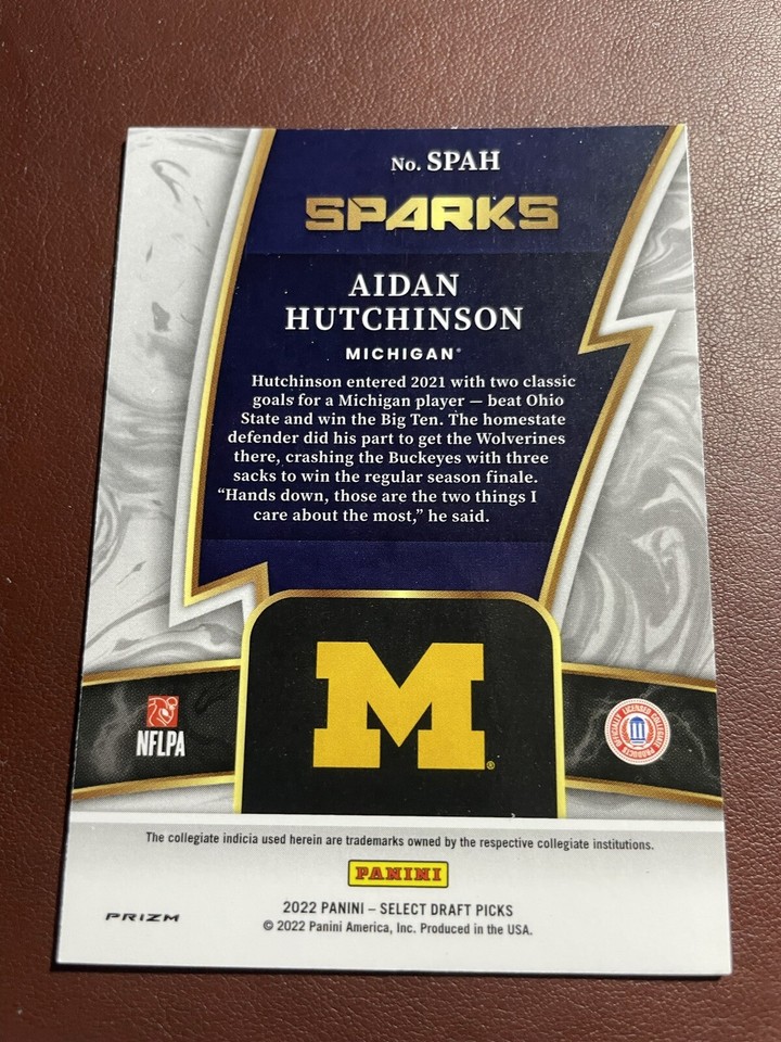 Aidan Hutchinson 2022 Select Draft Sparks Rookie RC Silver Prizm #SPAH ...