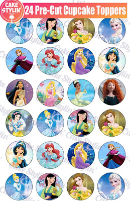 24 x MIXED DISNEY PRINCESS Edible Wafer Paper Cupcake Toppers Elsa ...