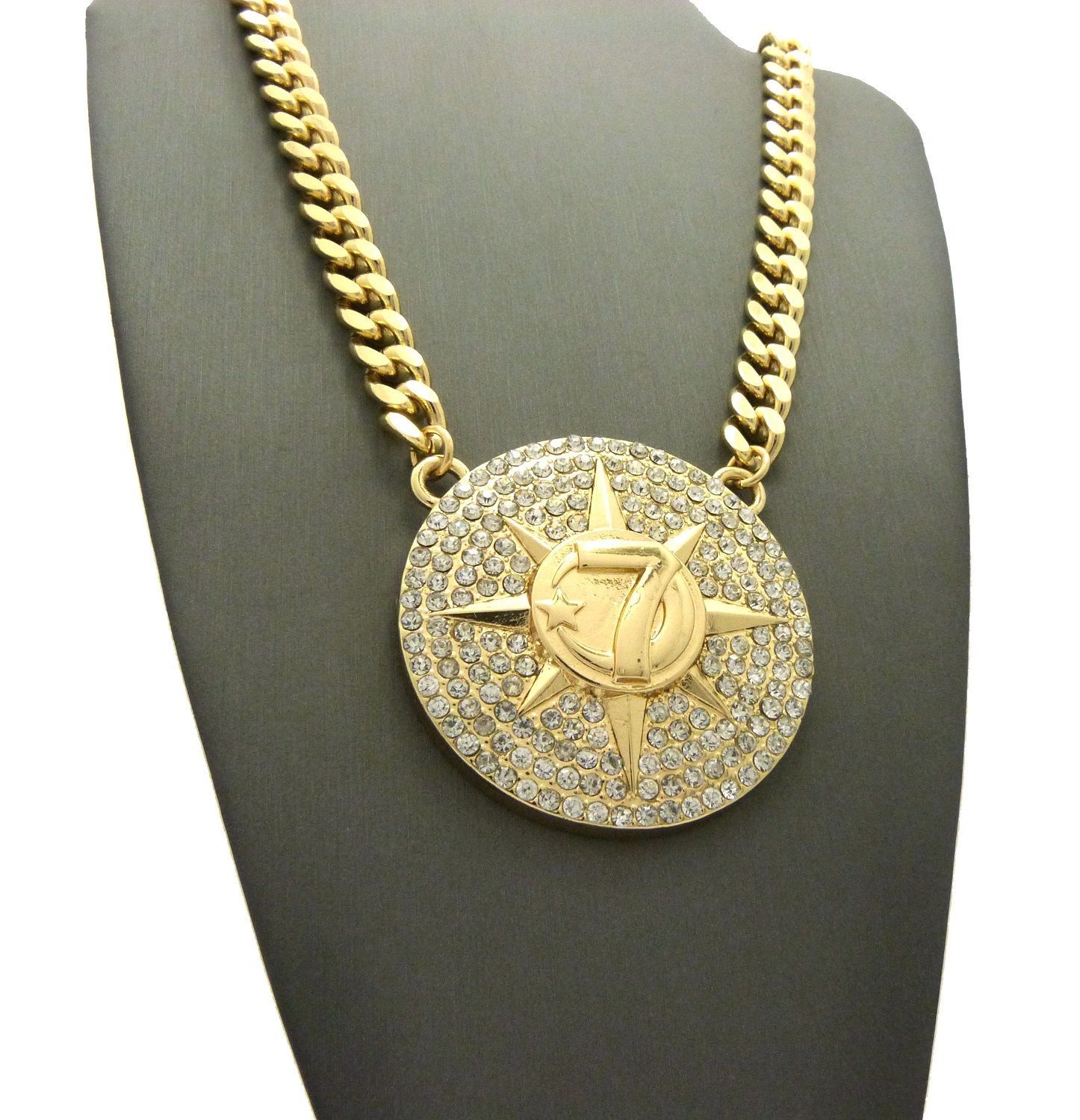 Women's Pave 5 Percenter Star Round Pendant W/ 8mm 18" Cuban Chain ...