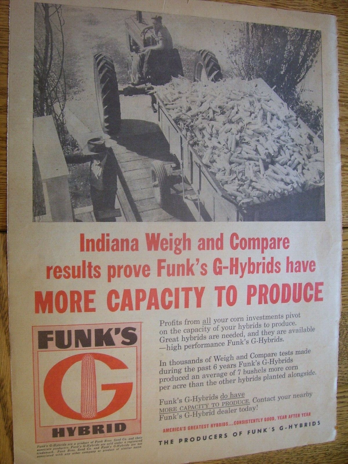 VINTAGE SEED CORN ADVERTISING PAGE- FUNK'S G HYBRID SEED CORN -1961 | eBay