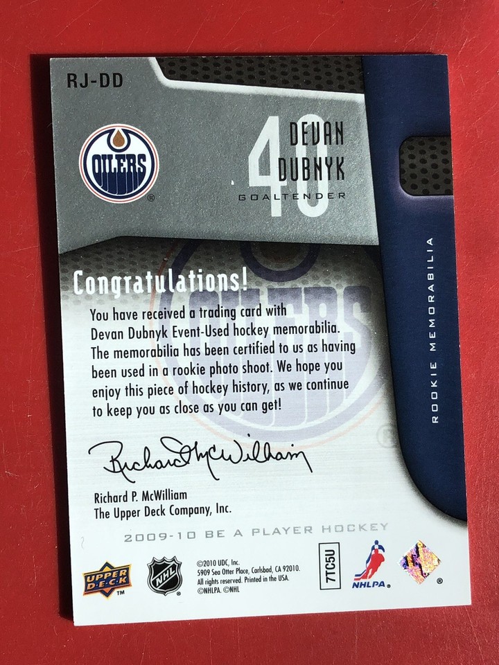 2009-10 Upper Deck Be a Player Rookie Jersey /250 Devan Dubnyk #RJ-DD ...