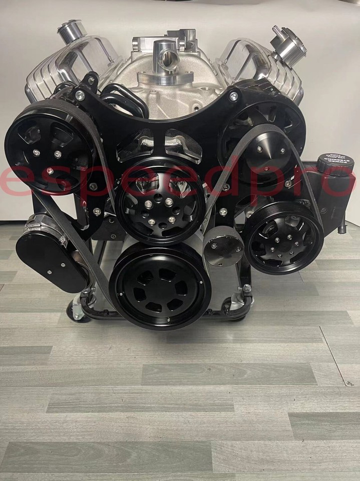 Small Block Chevy SBC 350 Black Aluminum Complete Serpentine Engine ...