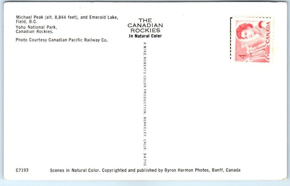 Postcard - Michael Peak and Emerald Lake, Yoho National Park - Field ...