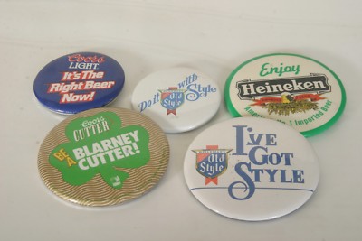 5 beer BUTTONS 1970'S - 80's OLD STYLE, Coors, Heneken PIN PINBACK | eBay