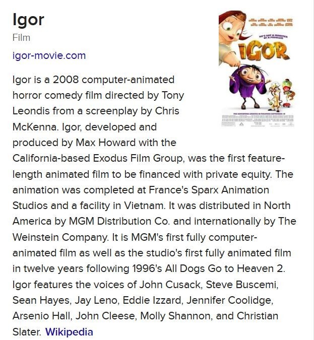 Igor (DVD,2008,Widescreen) John Cusack,Molly Shannon,BRAND NEW! USA! | eBay