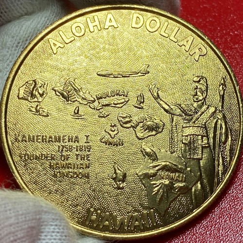 HAWAII ALOHA DOLLAR $1 KING KAMEHAMEHA I PLANE MOLOKAI OAHU KAUI LANAI ...
