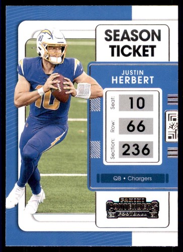 2021 Contenders Season Ticket Justin Herbert Los Angeles Chargers #51 ...
