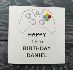 Handmade & Personalised Button Card Happy Birthday Gamer Xbox | eBay