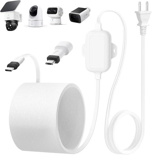 25ft Power Adapter for eufy Security SoloCam E30/S340/S220, C210, White ...