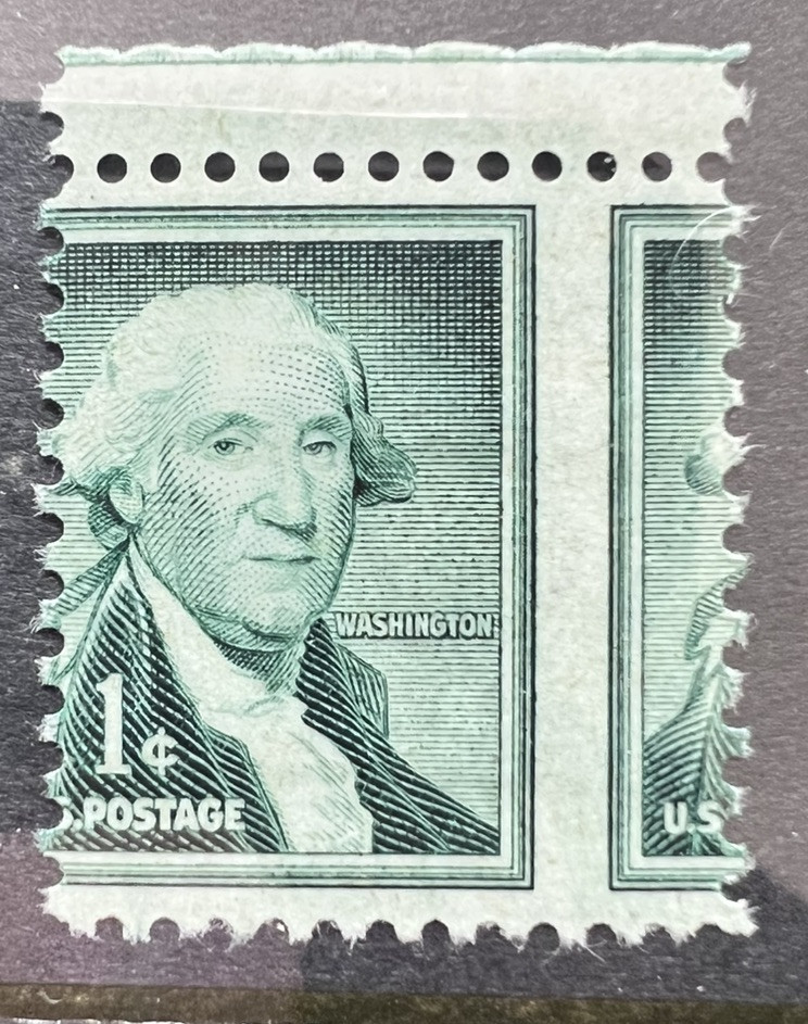 George Washington Misperf Dark Green 1954 1 Cent Stamp Scott# 1031 US ...