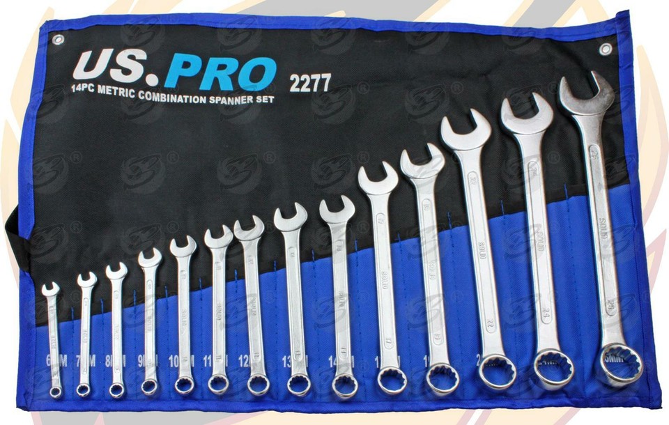 US PRO Combination Spanners Combi Wrench Set 14pc 6-26mm Open & Ring ...