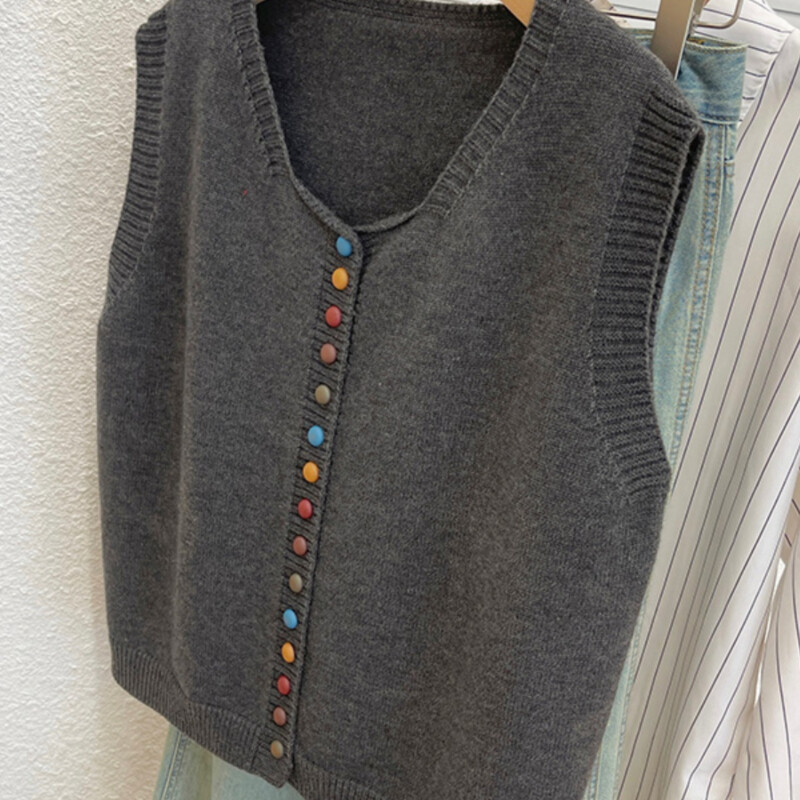 Lady Knit Cardigan Sleeveless Vest Knit Jumper Tank Top Winter Sweater ...