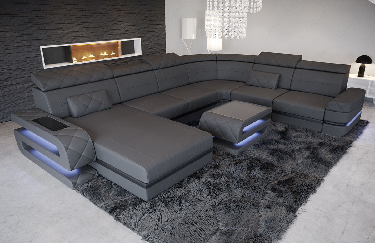 Ledercouch XXL Sofa Designer Wohnlandschaft Ecksofa Modern Luxus LED ...