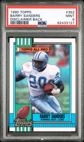 1990 Topps Football #352 Barry Sanders Disclaimer Back PSA 9 Mint HOF ...
