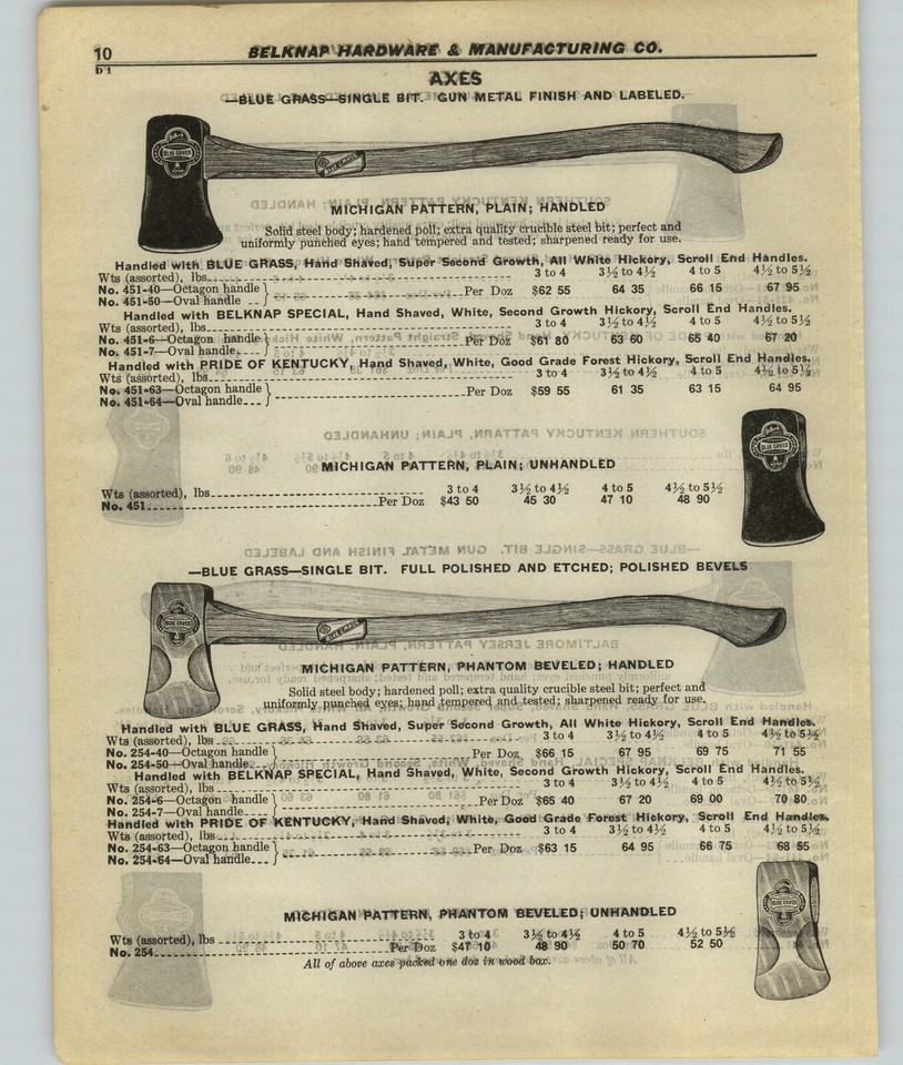 1927 PAPER AD Blue Grass Axe Axes Kentucky Baltimore Michigan Pattern ...