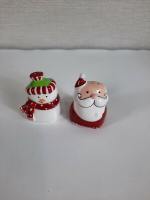Amscan Grasslands Road Ceramic Christmas Santa Snowman Salt & Pepper ...