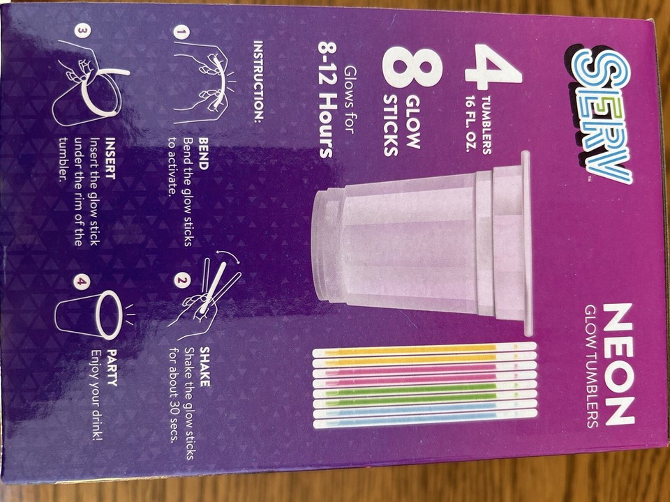 Serv Neon Glow Tumblers 4 16 Fl Oz - Glows For 8-12 Hours | eBay