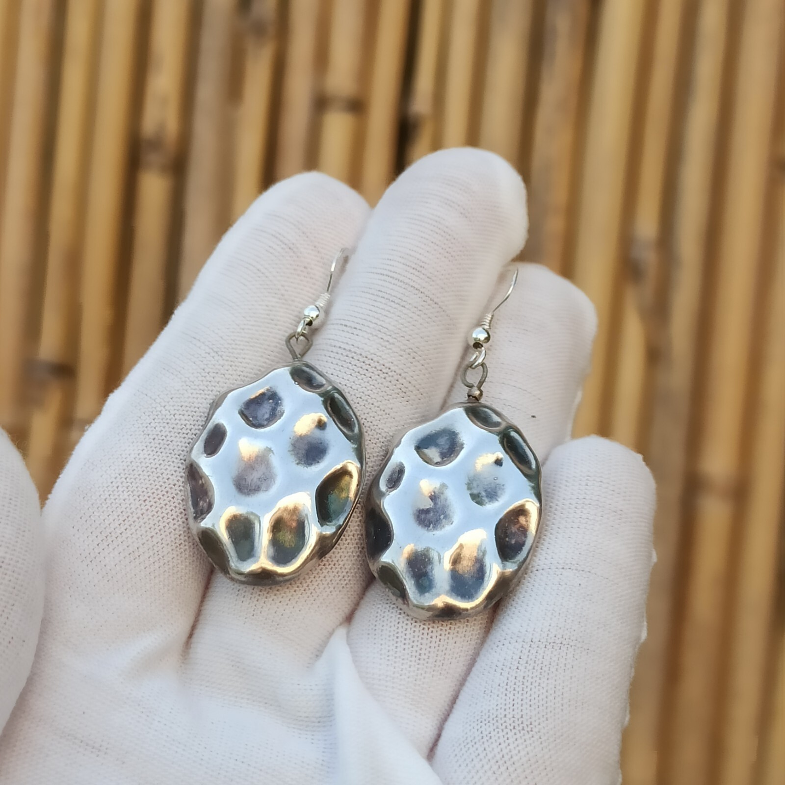 Artisan Brutalist Earrings Sterling Silver Large Puffy Dimple Art Deco ...