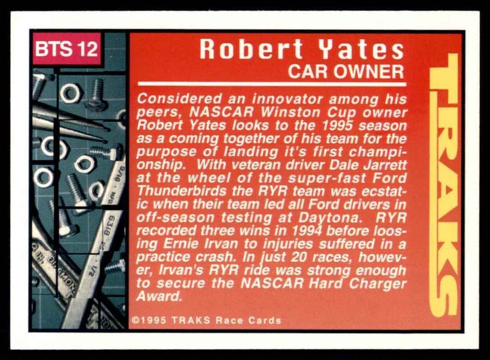 1995 Traks Robert Yates Robert Yates Racing #BTS12 | eBay