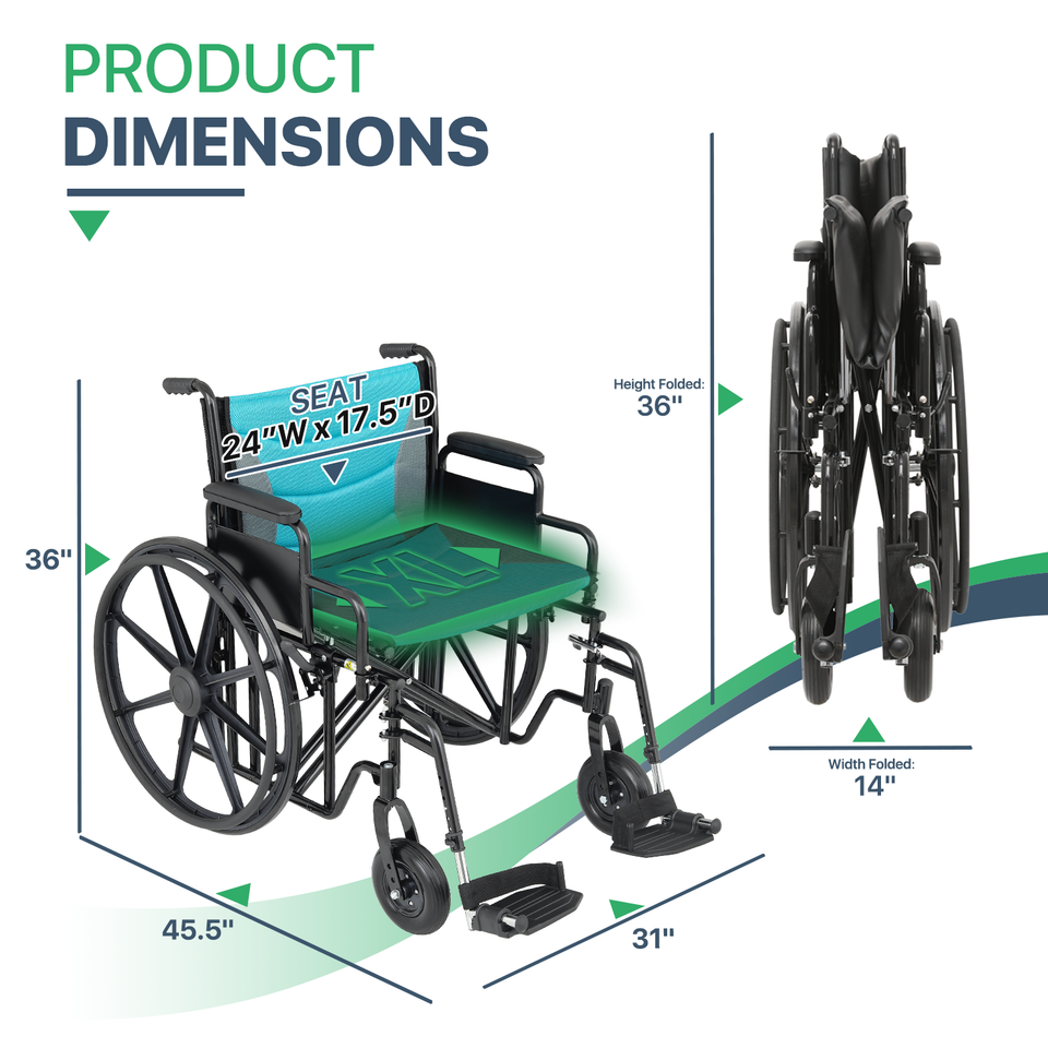 Folding Manual Medical Wheelchair Adjustable Footrest 24*17.5" Seat | eBay