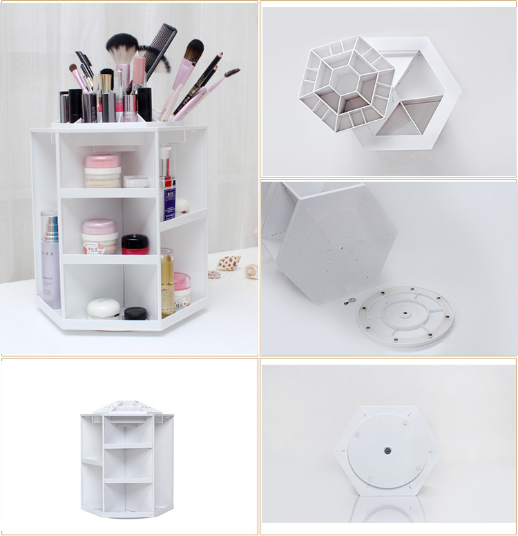 360 Degree Rotating Spin Cosmetics Storage Organizer Makeup Brushes ...
