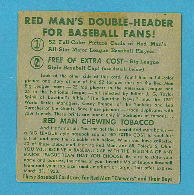 1952 Red Man Baseball Card National League #5 Murry Dickson Pirates ...