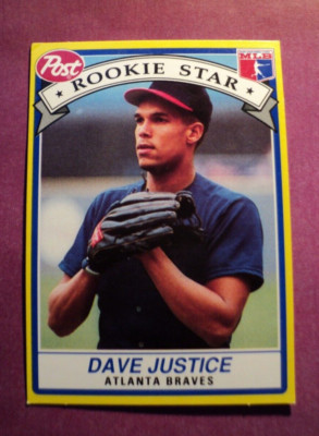 1991 Post Cereal Dave Justice Rookie Stars Series #1 Of 30 Atlanta ...