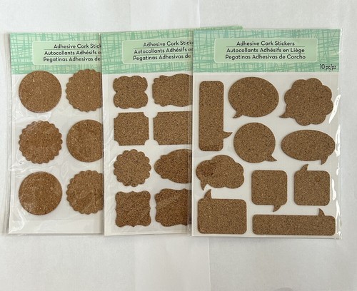 Lot 3 Different New adhesive cork stickers Packs - 10 piece /NIP ...