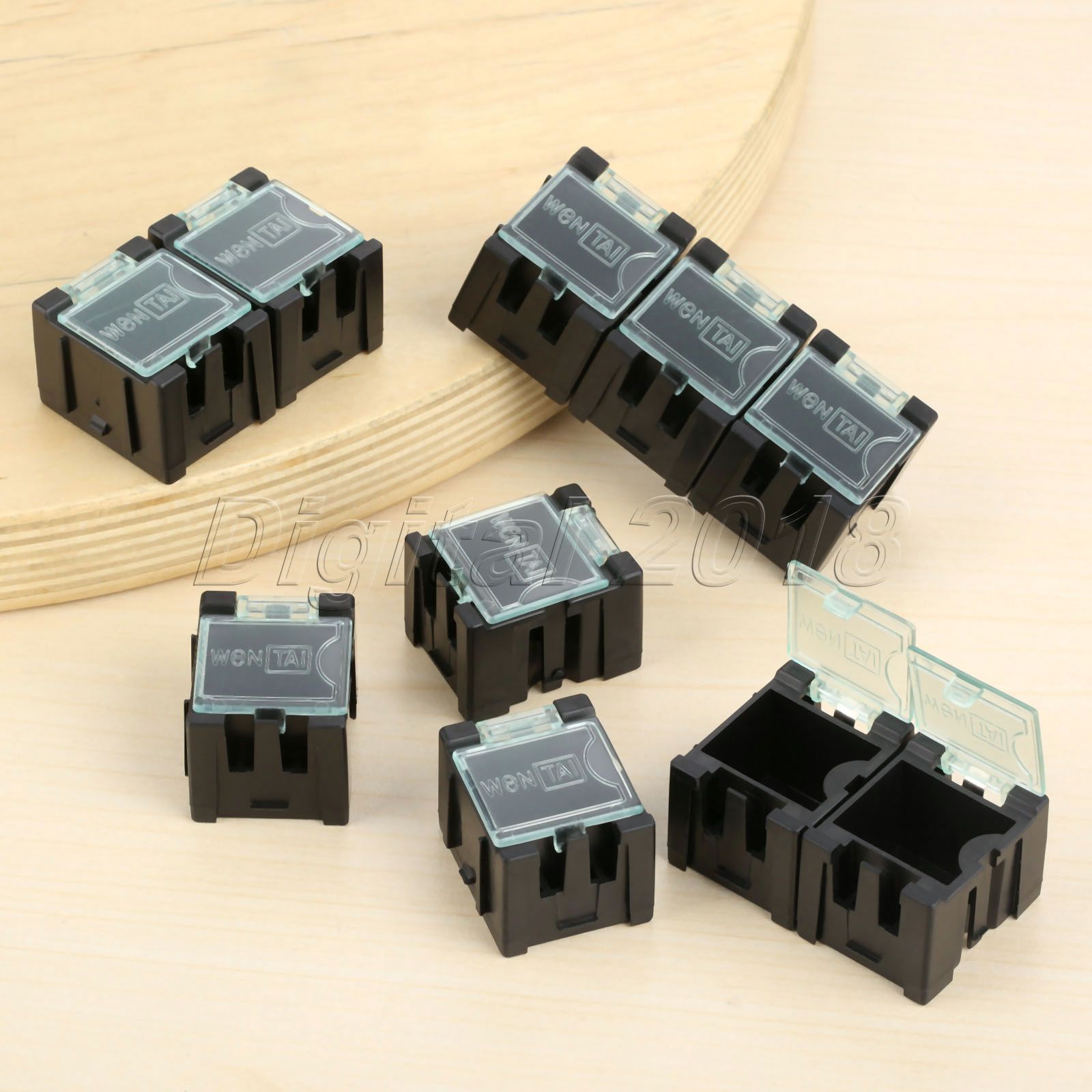 10Pcs Plastic Black Electronic Components SMT/SMD Storage Box Organizer ...