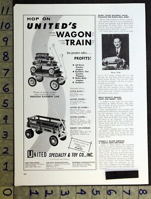 1958 UNITED WAGON TRAIN COASTER STAKE-RAKE ROCKET RACER CLIPPER TOY AD ...