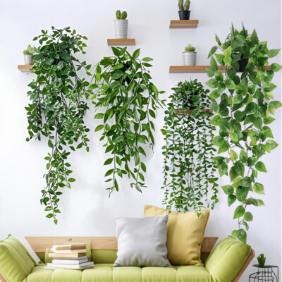 4 Pack Artificial Hanging Plants in Pots Indoor Fake Trailing Plants ...