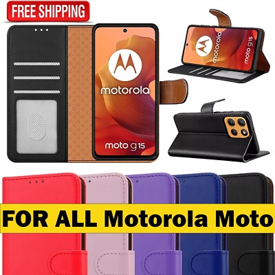 For Motorola E13 E14 G85 G55 G35 Case Leather Flip Slim Wallet Book Phone Cover | eBay UK