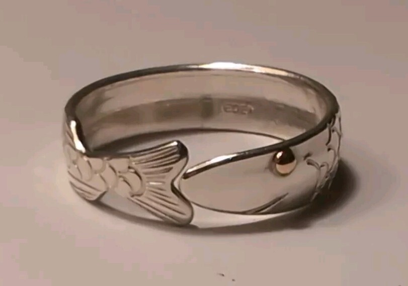 EDEN Sterling & 14K Gold Fish Ring Size 14 - Gem