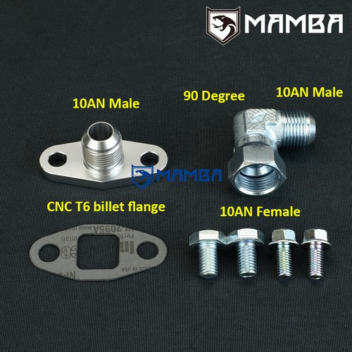 90 Deg 10AN Turbo Oil Return Drain Flange Kit Garrett GT3788R GT4088R ...