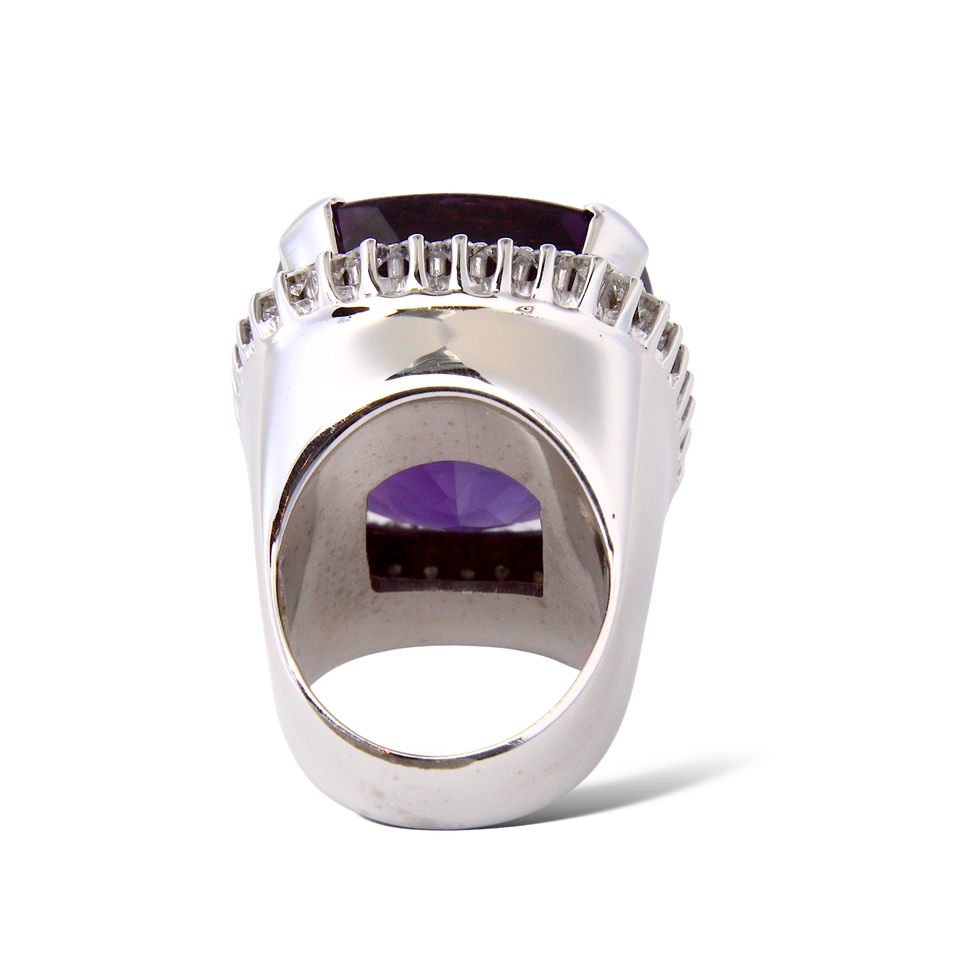 Large Amethyst Diamond Gold Ring 30 CT 18K White Gold Ring Size 4 | eBay