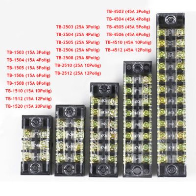TB 15/25/45A 3~20Way Electrical Terminal Block Wire Connector Screw-On ...